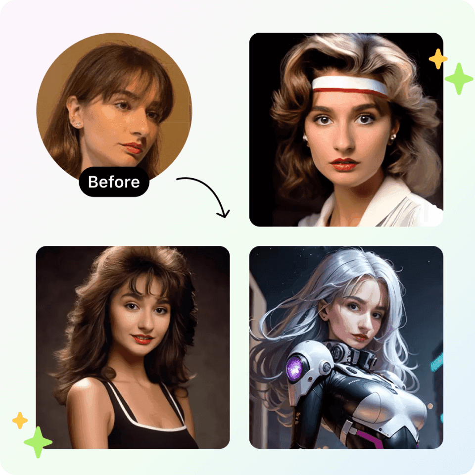 Tukar wajah online gratis dengan AI: foto, video & tukar grup